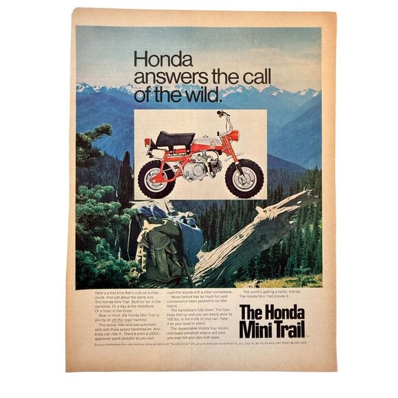 Art | Vintage 1969 Honda Motorcycle Trail Bike Wilderness Advertisement ...